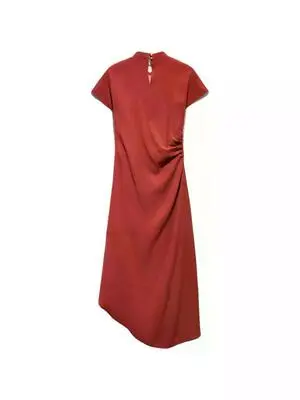 Shanghai Tang Gathered Asymmetric Dress - Red