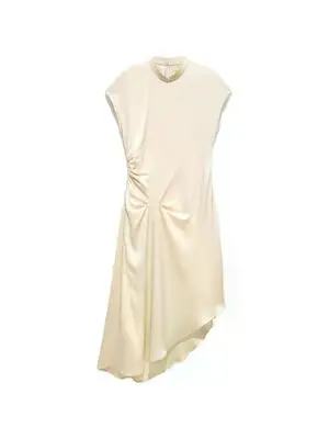 Shanghai Tang Gathered Asymmetric Dress - Neutrals