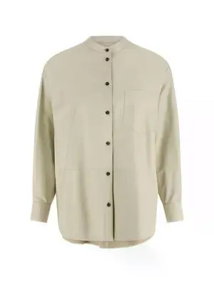 YVES SALOMON Mandarin-collar Pocket Leather Shirt - Neutrals