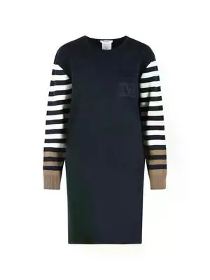 Max Mara Stripeds-sleeves Pocket Wool Sweater Dress - Blue
