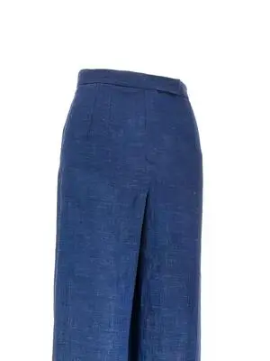 Emporio Armani Linen Wide Leg Trousers - Blue