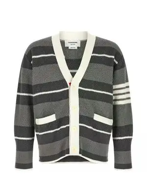 Thom Browne Striped V-neck Cardigan - Grey
