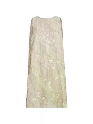 Brunello Cucinelli Techno Cotton Poplin Mini Dress With Dazzling Seabed Embroidery - Neutrals