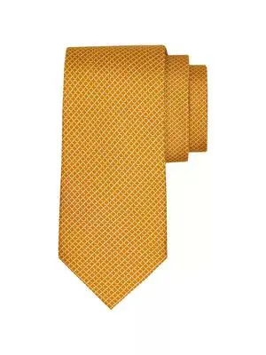 FERRAGAMO Gancini Regimental Patterned Silk Neck Tie - Yellow