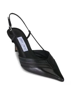 JIMMY CHOO Afia Ruched Slingback Pumps - Black