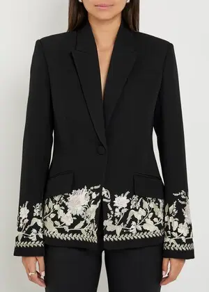 Erdem Floral-embroidered Wool Blazer