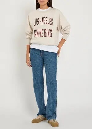 ANINE BING Harry Shrunken Logo-appliquéd Cotton Sweatshirt