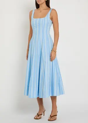 Staud Wells Striped Stretch-cotton Midi Dress