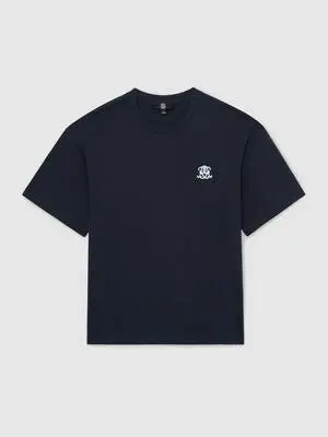 REISS Rainer Monogram Embroidered Relaxed-fit T-shirt - Navy