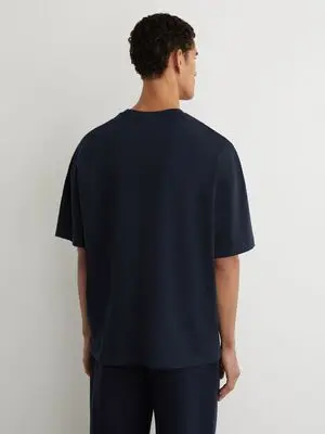 REISS Rainer Monogram Embroidered Relaxed-fit T-shirt - Navy