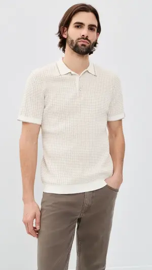 Rag & Bone Harvey Rib Polo - Chalk