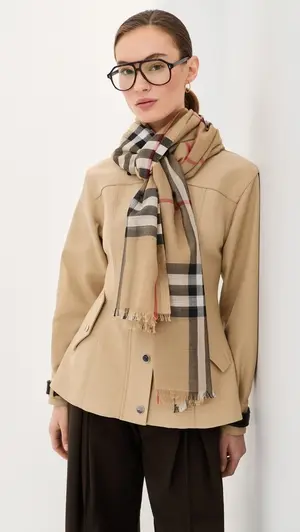 Burberry Wide Check Wool Silk Gauze Scarf