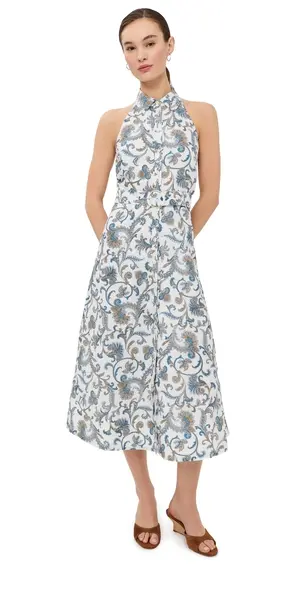 Veronica Beard Mackey Paisley Print Belted Midi Dress - Dove Multi