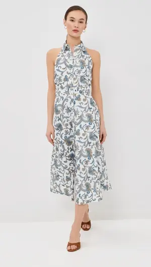 Veronica Beard Mackey Paisley Print Belted Midi Dress - Dove Multi