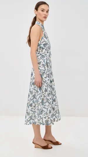 Veronica Beard Mackey Paisley Print Belted Midi Dress - Dove Multi