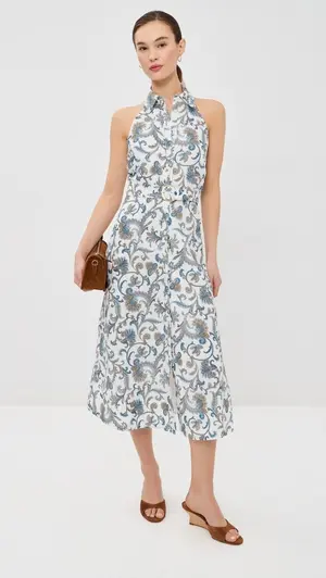 Veronica Beard Mackey Paisley Print Belted Midi Dress - Dove Multi