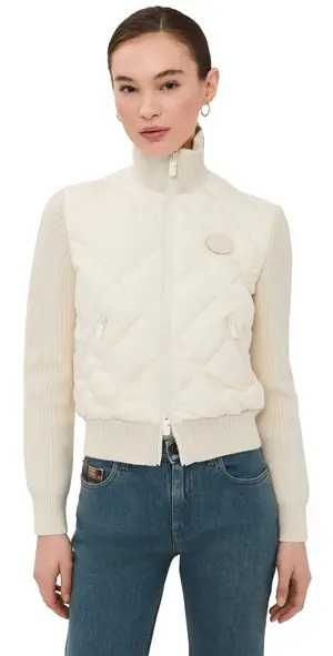 Burberry Kelsley Quilted Jacket With Knit Trim - Ceramic White