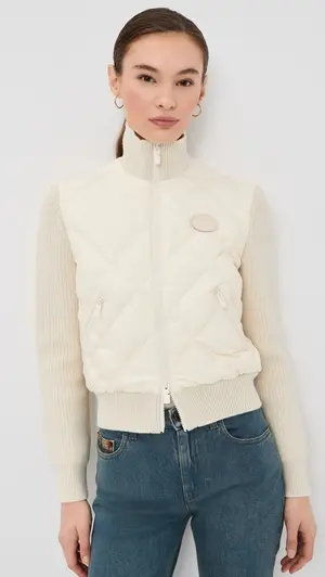 Burberry Kelsley Quilted Jacket With Knit Trim - Ceramic White