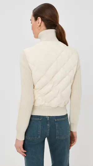 Burberry Kelsley Quilted Jacket With Knit Trim - Ceramic White