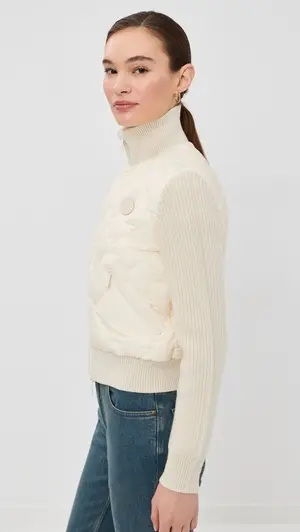 Burberry Kelsley Quilted Jacket With Knit Trim - Ceramic White