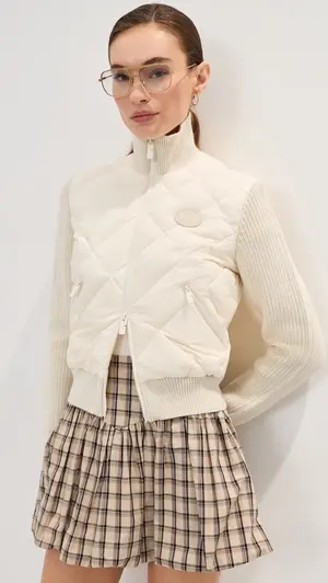 Burberry Kelsley Quilted Jacket With Knit Trim - Ceramic White