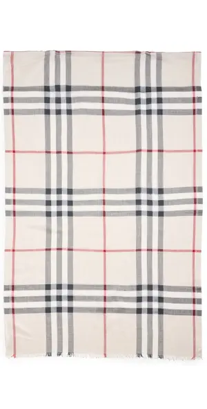 Burberry Wide Check Wool Silk Gauze Scarf - Stone Check