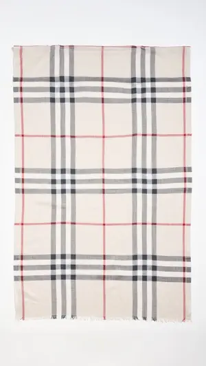 Burberry Wide Check Wool Silk Gauze Scarf - Stone Check