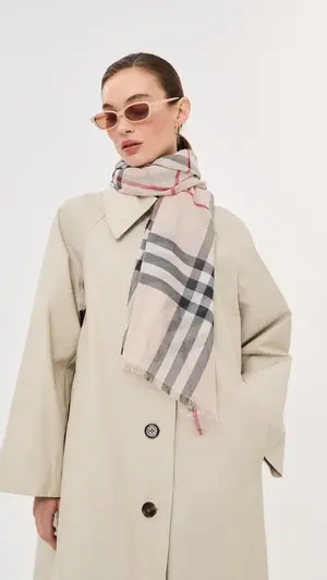 Burberry Wide Check Wool Silk Gauze Scarf - Stone Check
