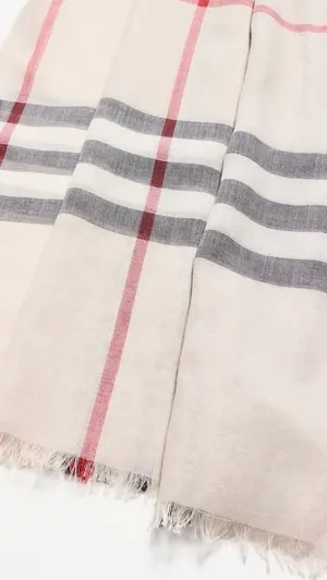 Burberry Wide Check Wool Silk Gauze Scarf - Stone Check