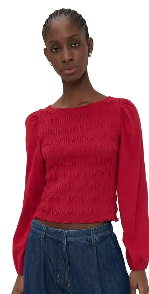 Madewell Smocked Boat Neck Top - Ruby