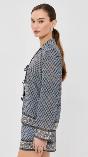 Veronica Beard Printed Voile Top With Ties