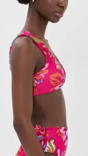 Beach Riot Madison Bikini Top Floral Print Scalloped Trim - Sugar Bloom