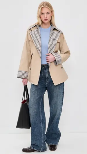 Rails Lucien Plaid Trim Belted Jacket - Sand