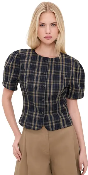 Lioness Femme Blouse - Navy Lemon Plaid