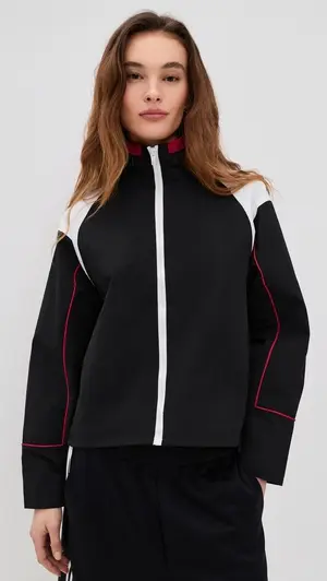 Lioness Shoreline Technical Windbreaker Jacket With Contrast Piping - Noir