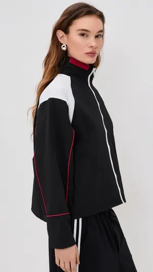 Lioness Shoreline Technical Windbreaker Jacket With Contrast Piping - Noir