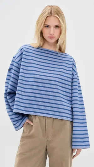Polo Ralph Lauren Jersey Crop Mariner Long Sleeve Pullover - East Blue/liberty