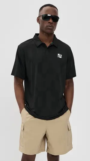 MALBON Performance Mesh Paneled Polo - Black