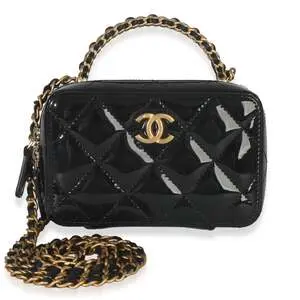 Chanel Quilted Patent Vanity Bag - Black