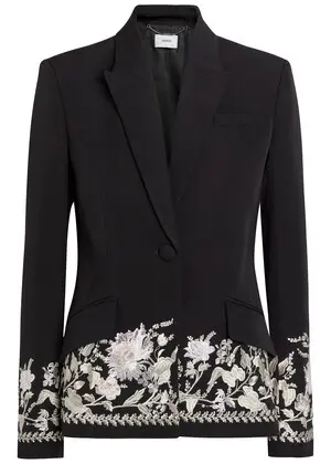 Erdem Floral-embroidered Wool Blazer - Black