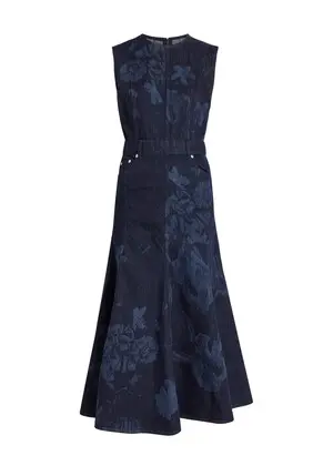Erdem Erdem Floral-Print Denim Midi Dress Indigo