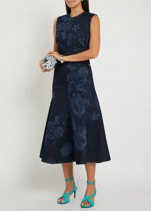 Erdem Floral-print Denim Midi Dress - Indigo