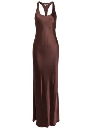 Staud Juanita Satin Maxi Dress - Brown