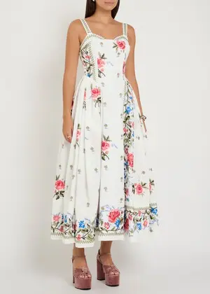 Erdem Floral-embroidered Cotton Midi Dress