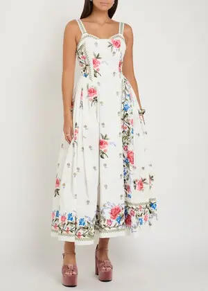 Erdem Floral-embroidered Cotton Midi Dress