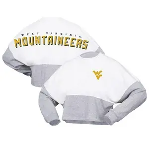 SPIRIT JERSEY West Virginia Mountaineers Heather Block Cropped Long Sleeve Jersey T-shirt - White