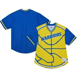 Mitchell & Ness Golden State Warriors Jumbotron 3.0 Mesh V-neck T-shirt - Gold