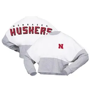 SPIRIT JERSEY Nebraska Huskers Heather Block Cropped Long Sleeve Jersey T-shirt - White