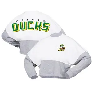 SPIRIT JERSEY Oregon Ducks Heather Block Cropped Long Sleeve Jersey T-shirt - White