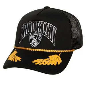 Mitchell & Ness Brooklyn Nets Hardwood Classics Gold Leaf Mesh Trucker Snapback Hat - Black